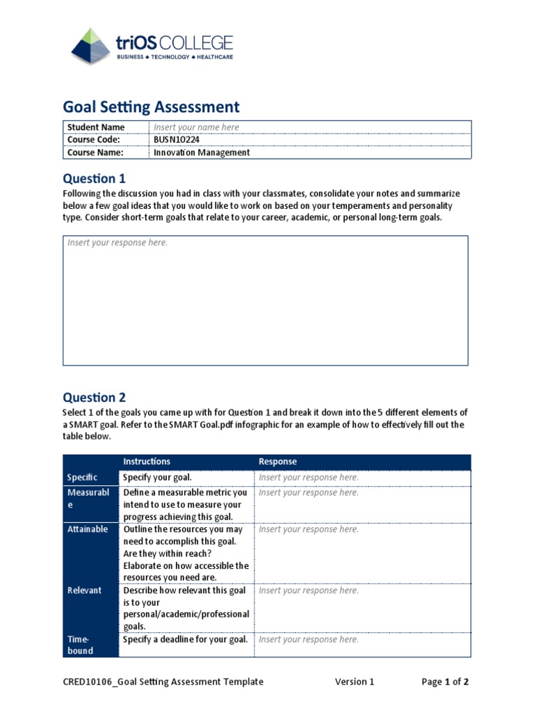 Assignment 1 - Goal Setting - Student Template | PDF