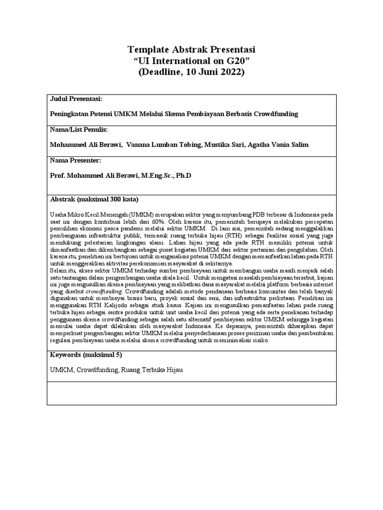Abstrak Crowdfunding UMKM (Policy Brief UI G20) | PDF