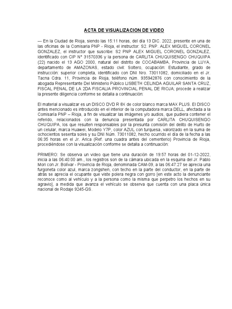Acta de Visualizacion de Video | PDF Acta de Visualizacion de Video | PDF