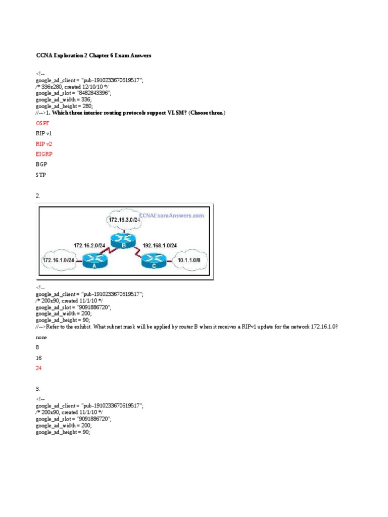 Ccna Exploration 2 Chapter 6 Exam Answers Pdf Ip Address Routing