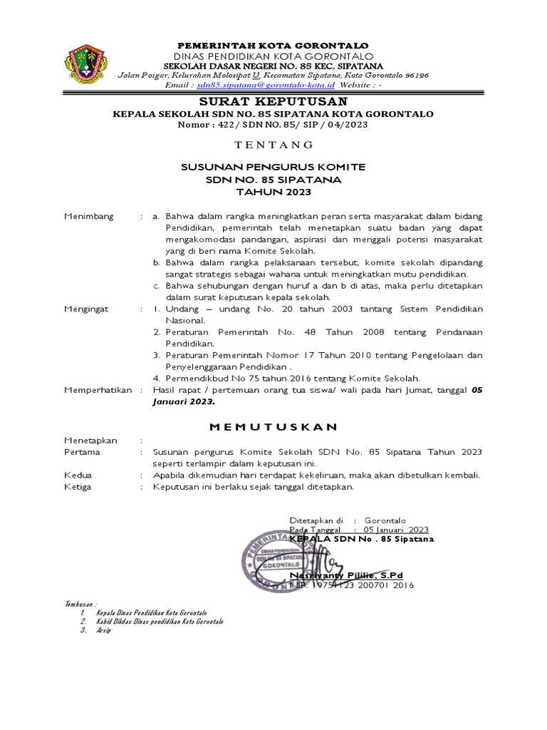 SK Pengurus Komite 2023 | PDF