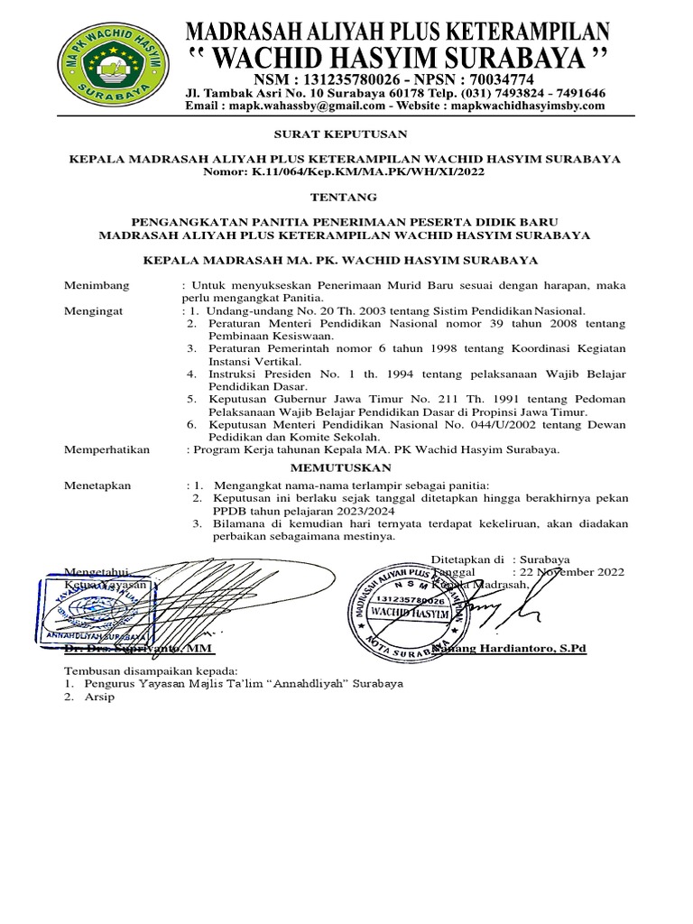 MA - SK-Panitia-PPDB - TP 2023 - 2024 | PDF | Karier & Perkembangan