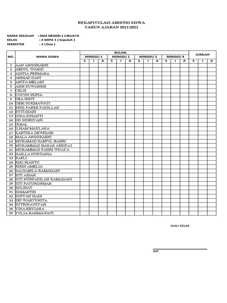 ABSENSI SISWA Ekskul | PDF