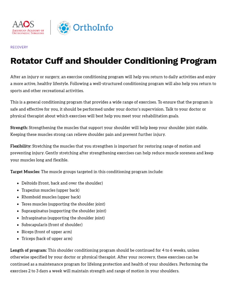 Rotator Cuff and Shoulder Conditioning Program - OrthoInfo - AAOS | PDF ... Rotator Cuff and Shoulder Conditioning Program - OrthoInfo - AAOS | PDF ...