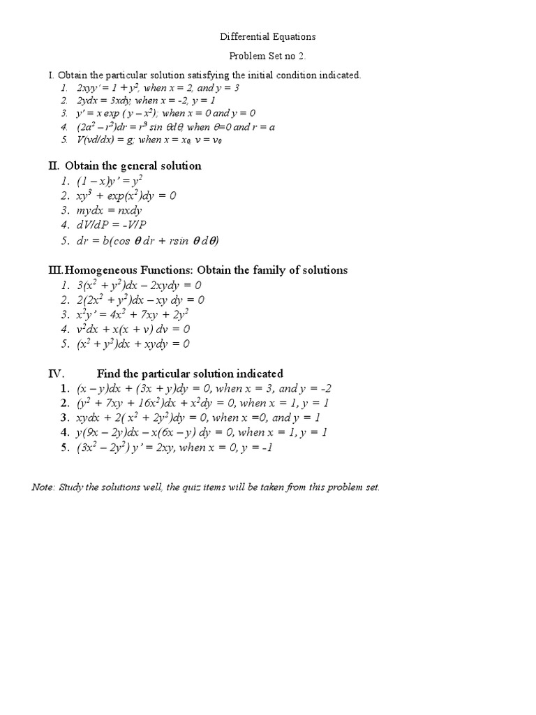 Differential Equations Problem Set no 2 Solutions | PDF