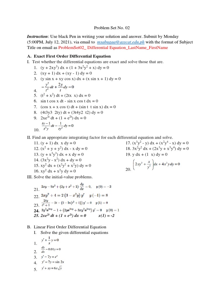 Problem-Set-No 02 DE | PDF | Differential Equations | Equations