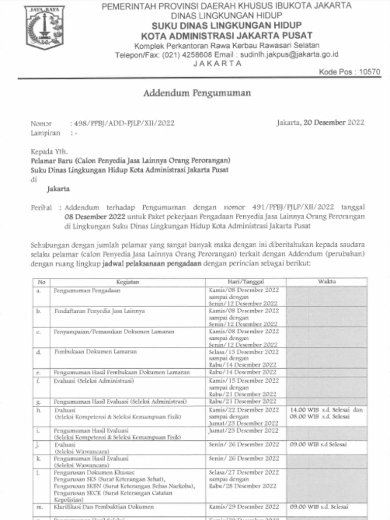 Addendum Pusat Pengumuman PJLP Baru 2023 | PDF