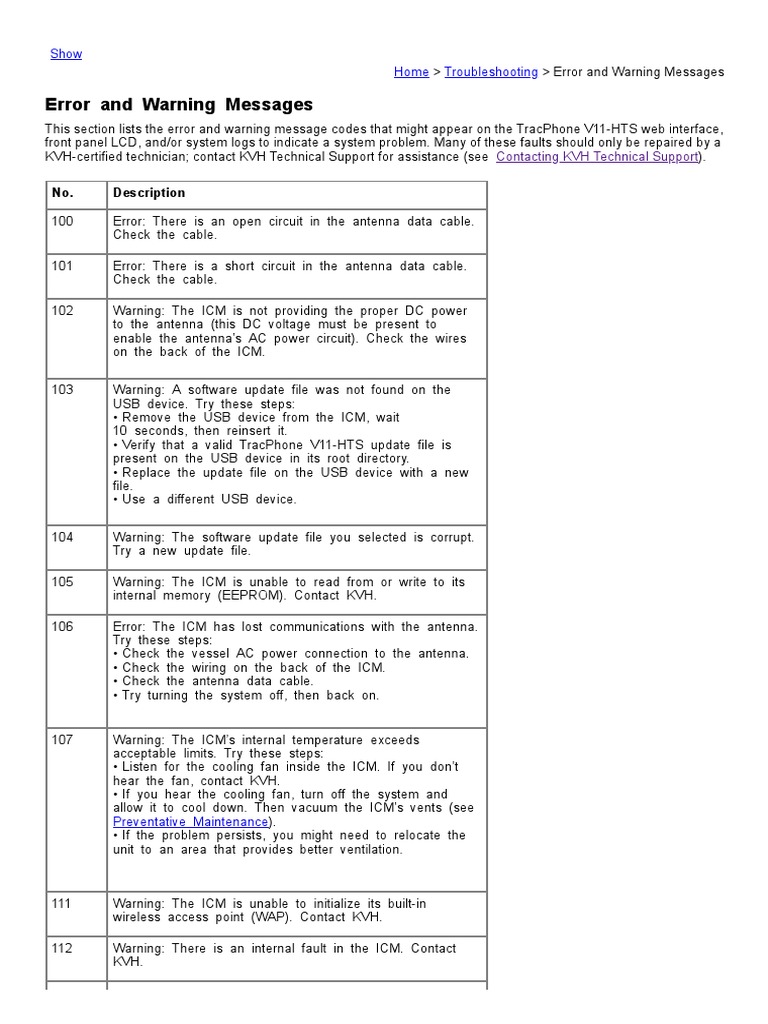 Error Code List - KVH V11 | PDF | Electric Motor | Global Positioning ...