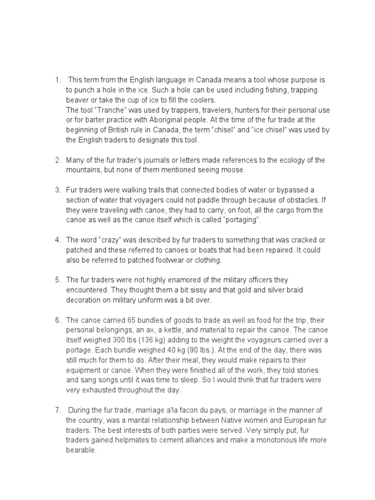 Activity 1 - Fur Trade | PDF | Canoe | Fur Trade