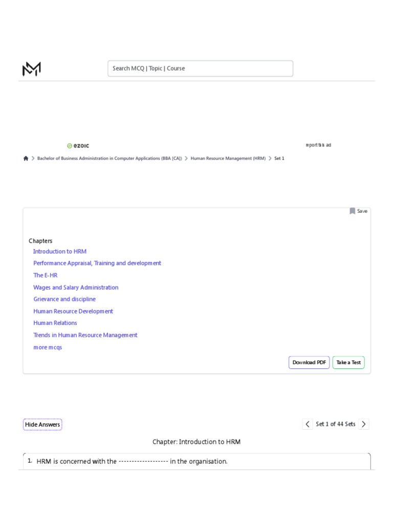 1070+ Human Resource Management (HRM) Solved MCQs With PDF Download | PDF | Human Resources ...