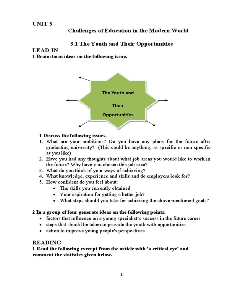 UNIT 3.1-3.3 Challenges of Education in The Modern World. pp.1-38 | PDF ...