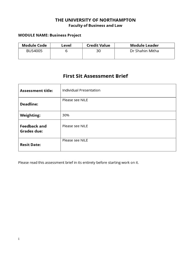 BUS4005 Individual Presentation (PS1) Assessment Brief | PDF