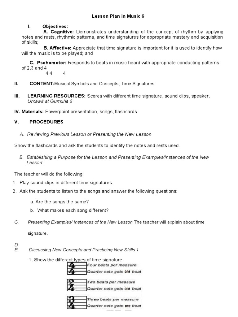 COT Lesson Plan in Music 6 | PDF | Lesson Plan | Learning