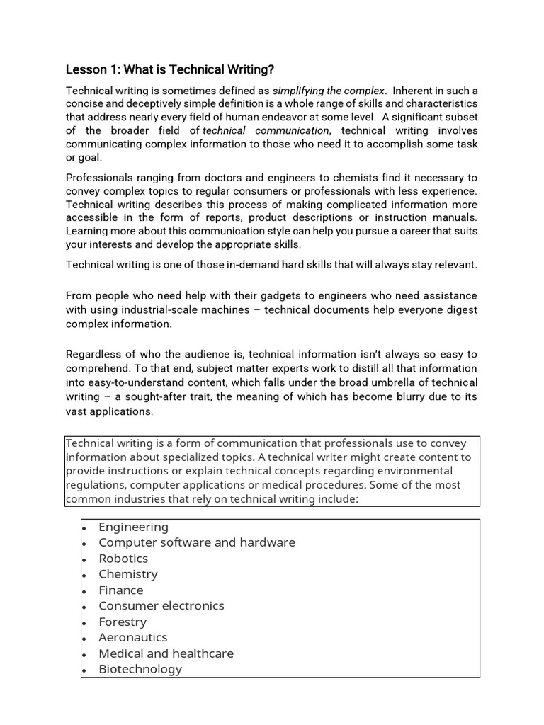 Lesson 1 2 Technical Writing | PDF | Technical Communication | Information