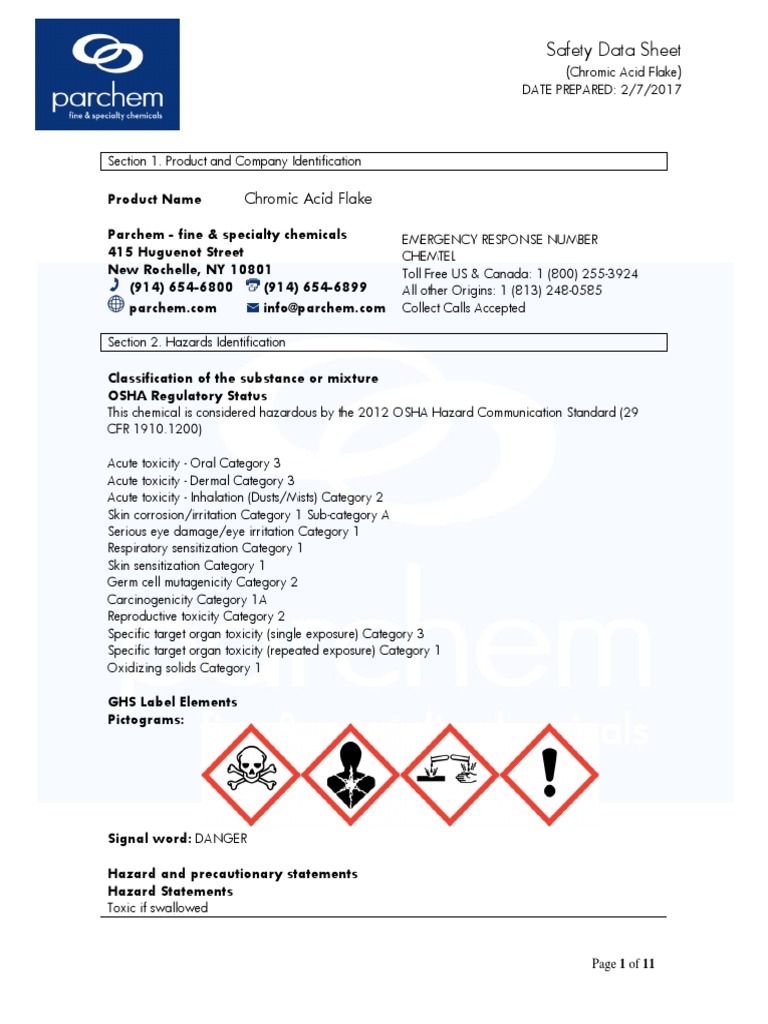 GHS Chromic Acid Flake MSDS | PDF | Toxicity | Dangerous Goods