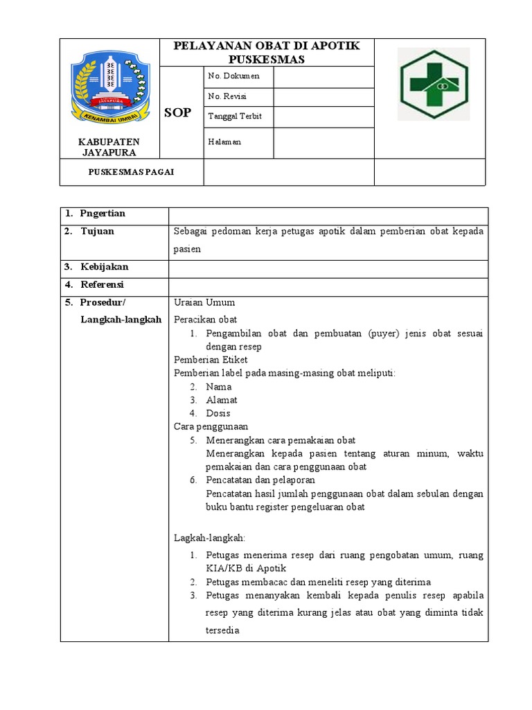 SOP Apotek Puskesmas | PDF | Pengembangan Diri