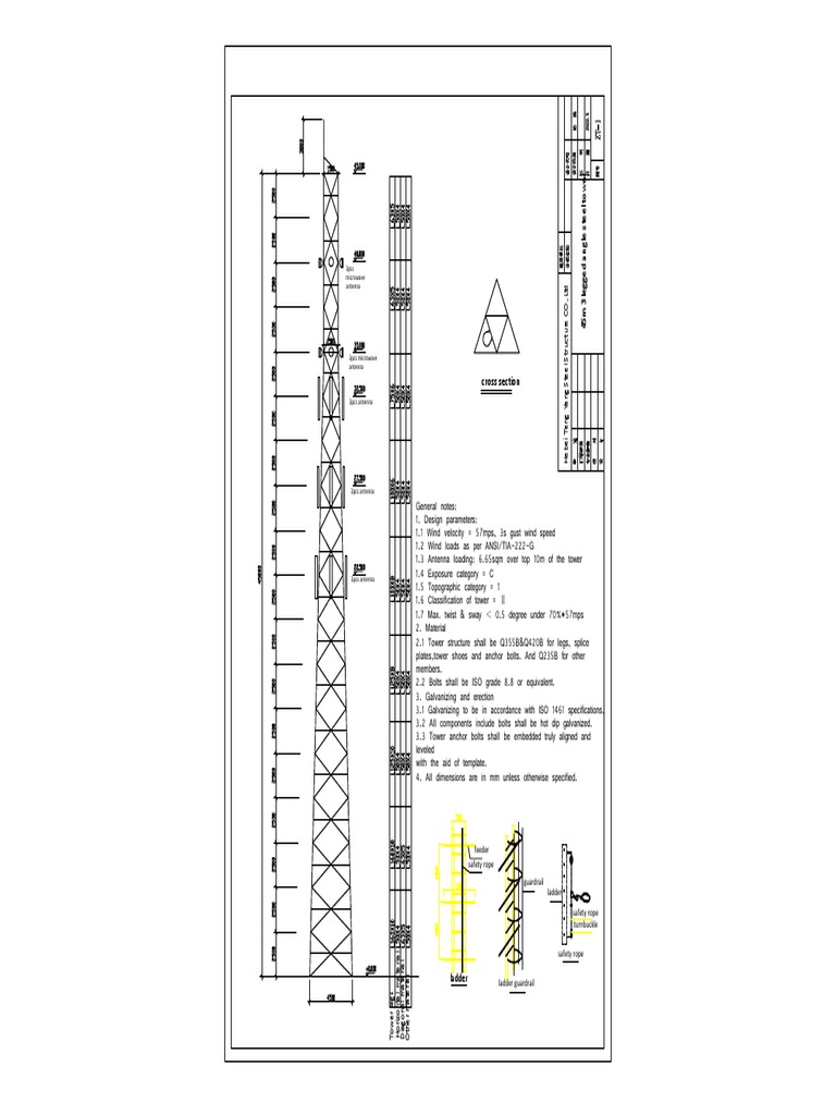 45m 3-Legged Angle Steel Tower Design | PDF