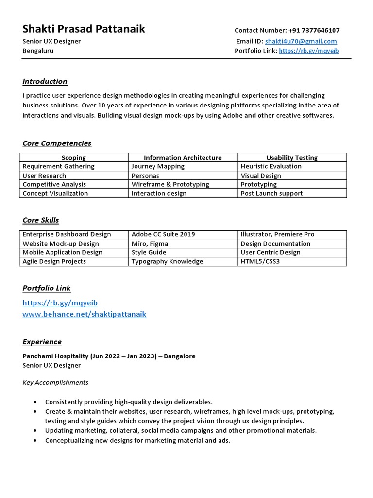 Shakti Prasad Pattanaik - Senior UX Designer Resume | PDF | Web Design ...