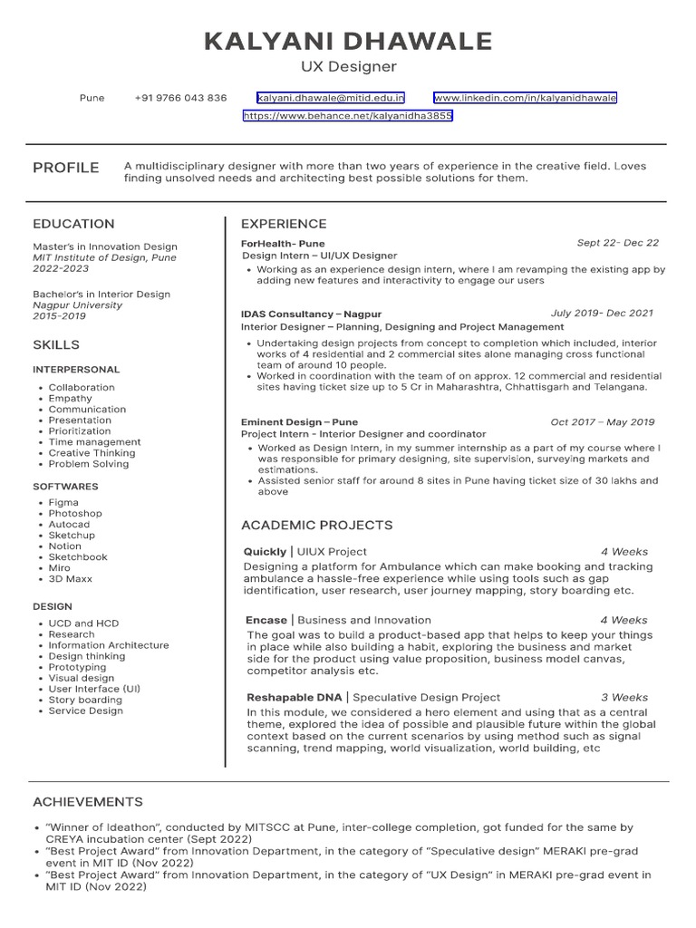 Kalyani Resume | PDF | Computing | Design