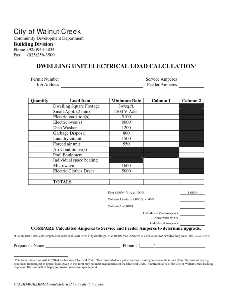 Electrical Load Calculation | PDF