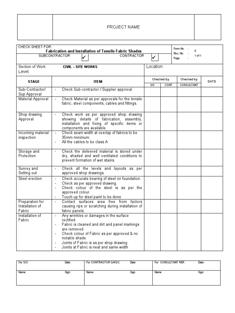 Checklist For Fabrication & Installation of Tensile Fabric Shades | PDF ...