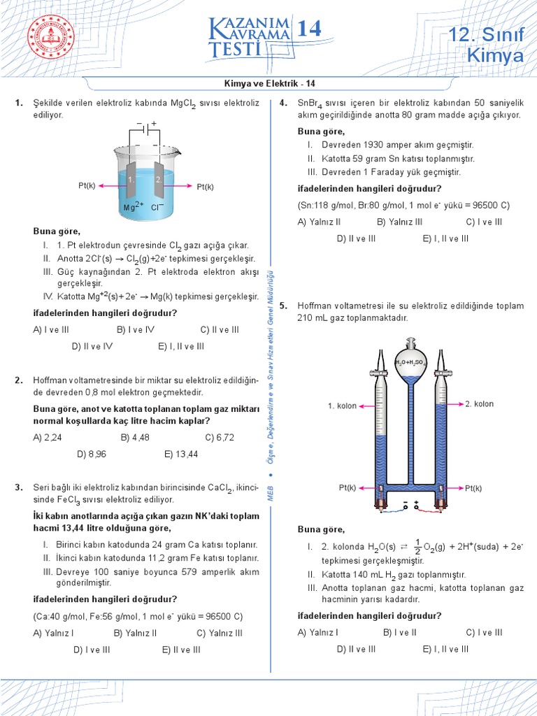 Sınıf 12. Sınıf Kimya Kimya: PT (K) PT (K) Mg2+ CI | PDF