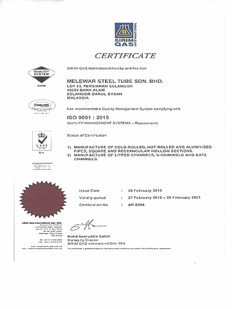 Sirim Cert Shs Rhs | PDF