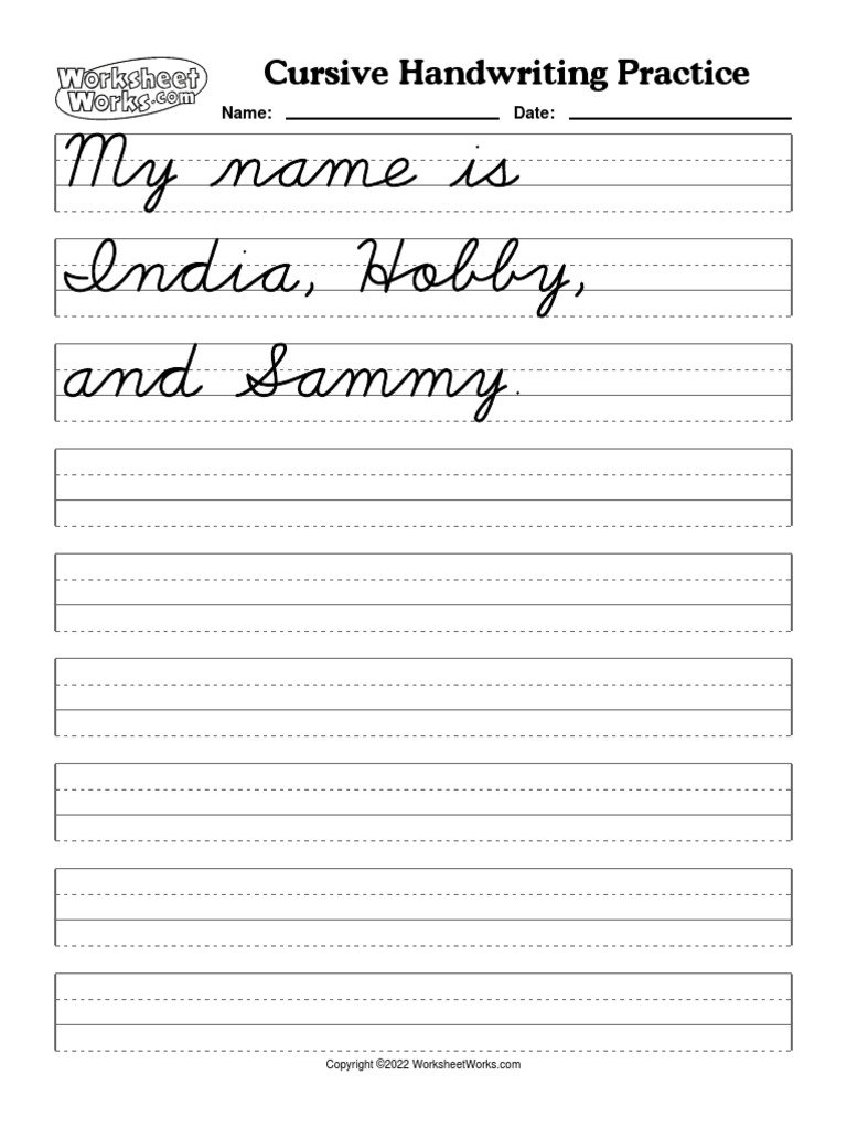 WorksheetWorks Cursive Handwriting Practice 100 | PDF