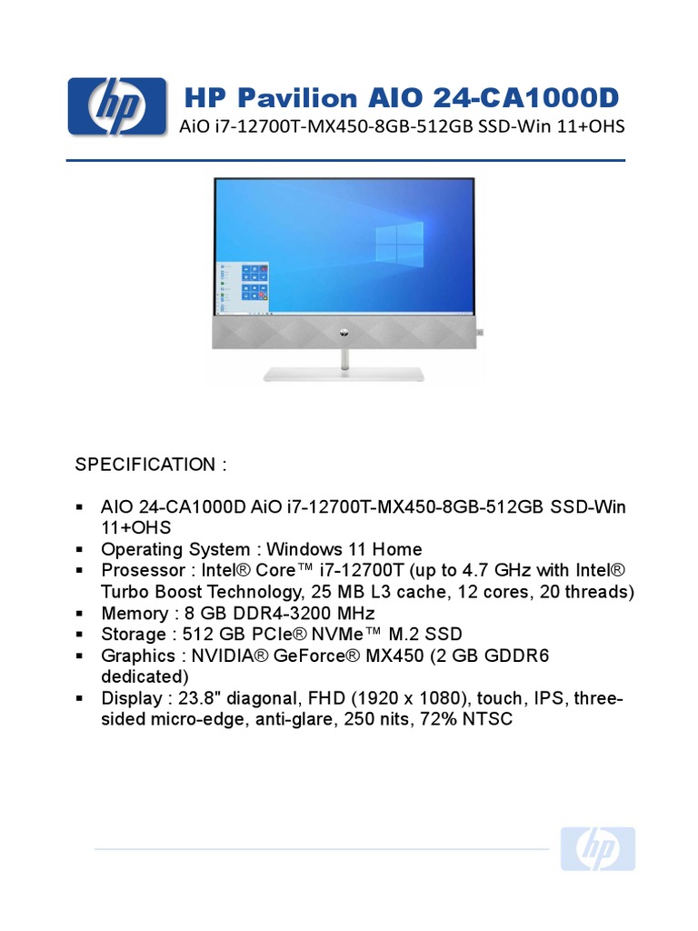 HP PAVILION AIO 24 CA 1000 D | PDF