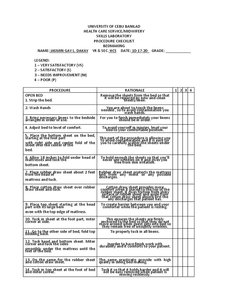 Answering Bed Check List | PDF | Bed | Pillow