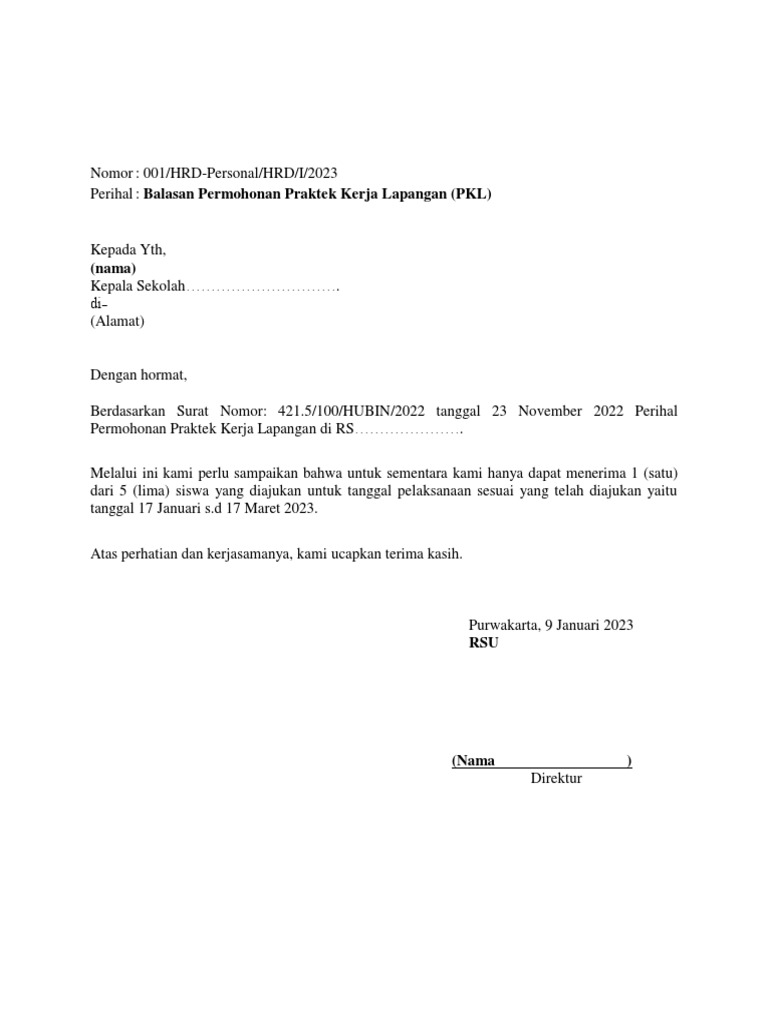 Surat Balasan PKL | PDF