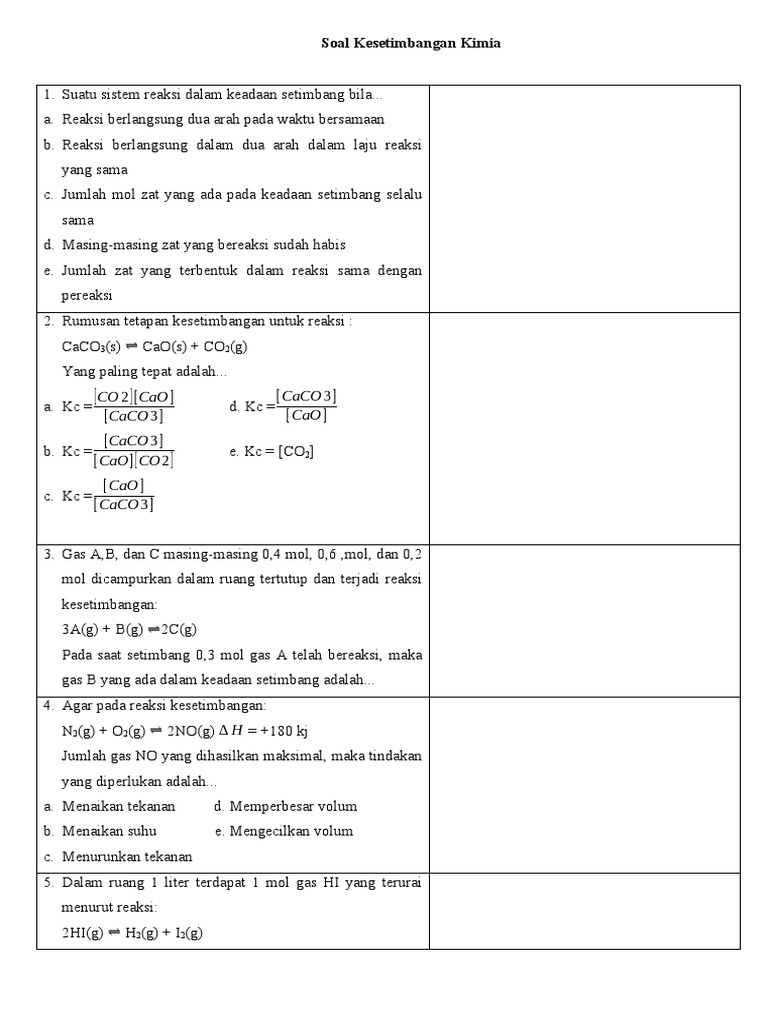Soal Kesetimbangan Kimia | PDF