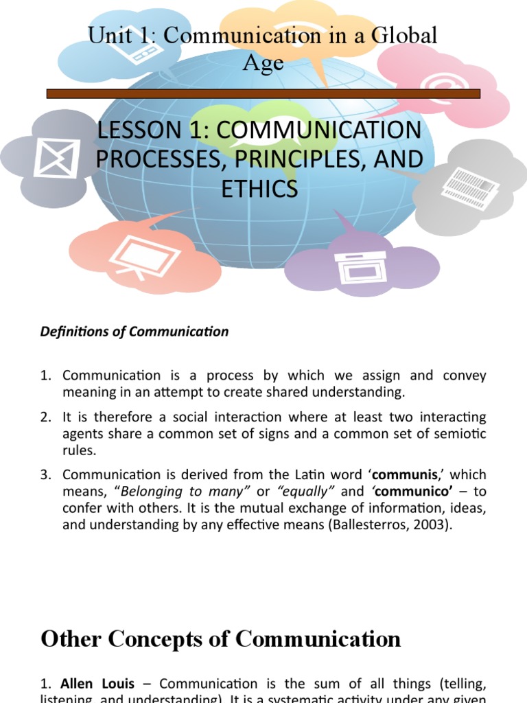 (Unit 1) Lesson 1 - Communication Process, Principles, and Ethics ...