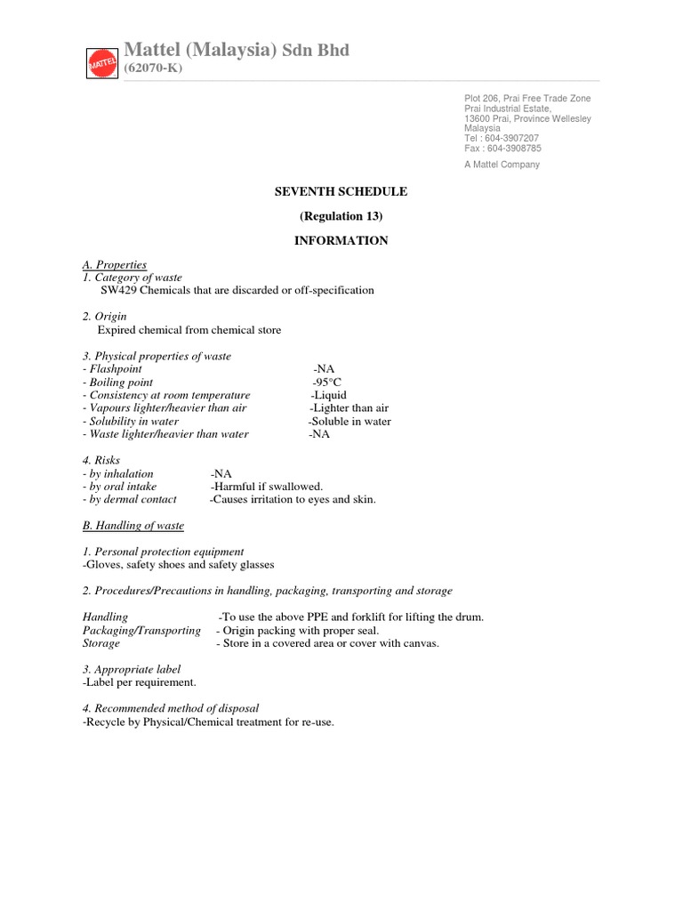 SW429 Chemicals That Are Discarded or Off Specification | PDF | Water ...