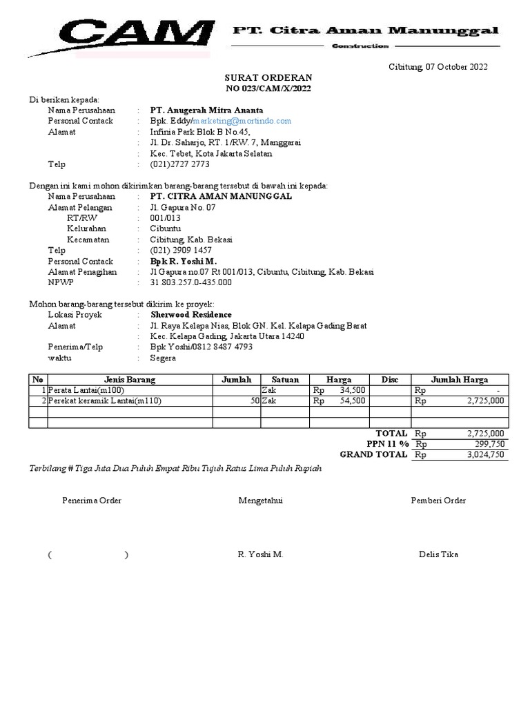 Surat Orderan - 023 | PDF