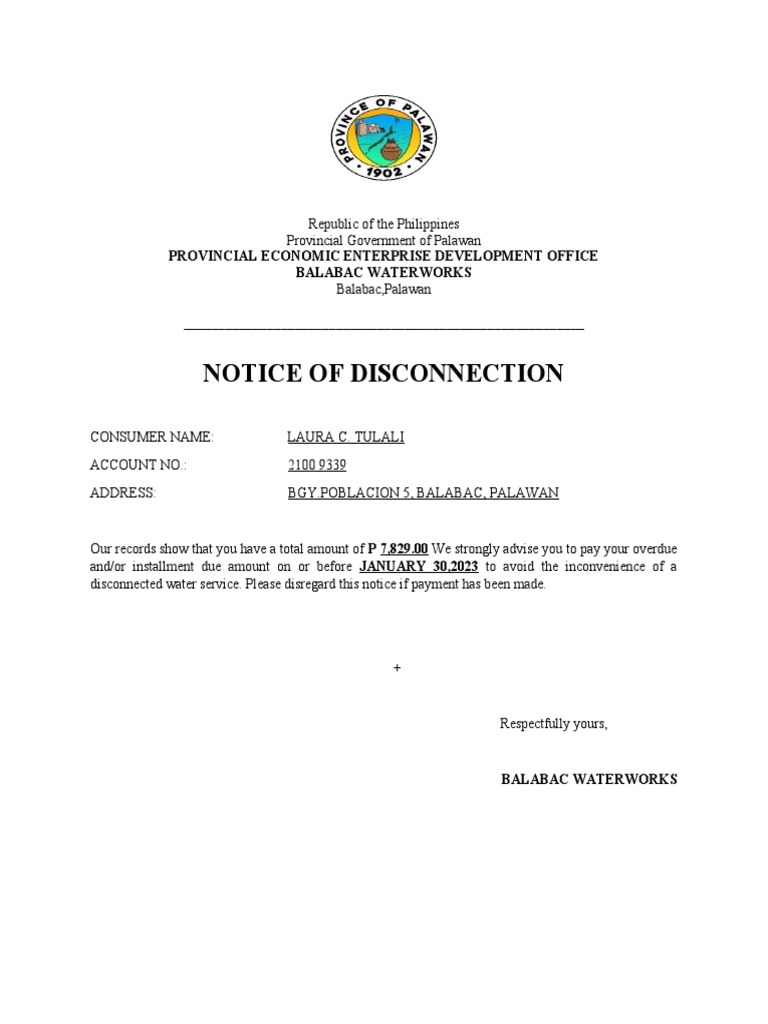 Notice For Disconnection | PDF
