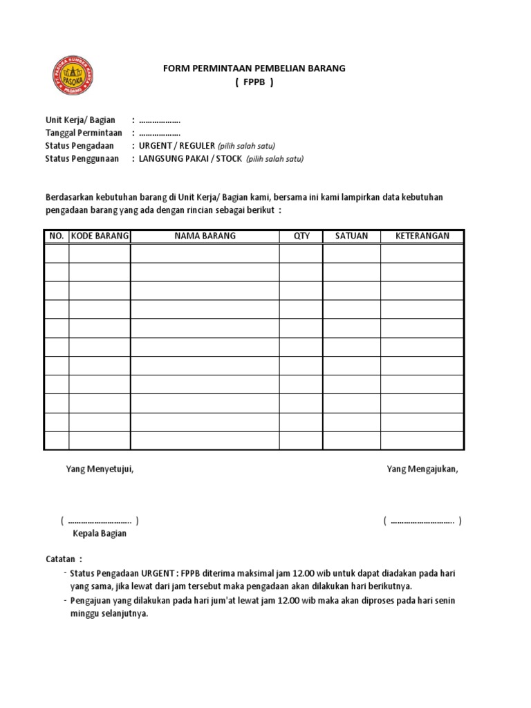 Form Permintaan Pembelian Barang | PDF