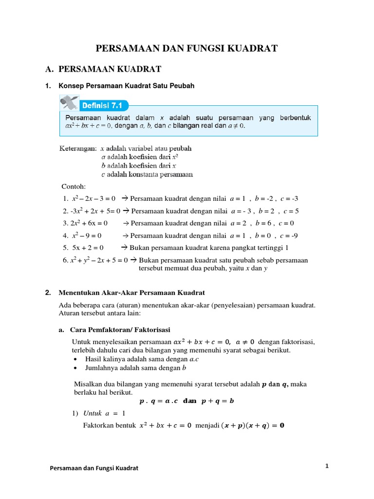 Modul Persamaan Kuadrat Dan Fungsi Kuadrat | PDF