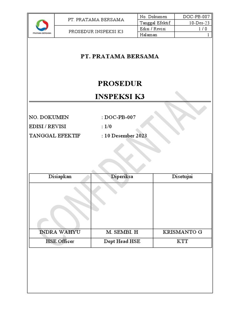 DOC-PUP-007 Prosedur Inspeksi K3 | PDF