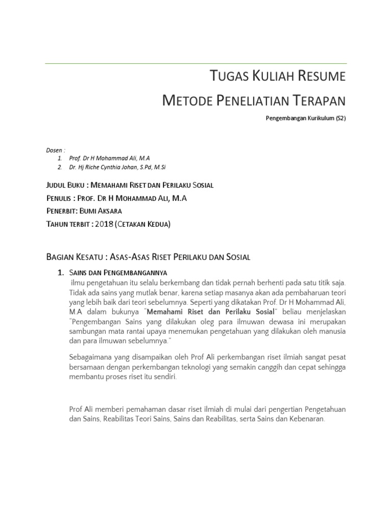 Metode Penelitian Terapan dalam Riset Sosial | PDF