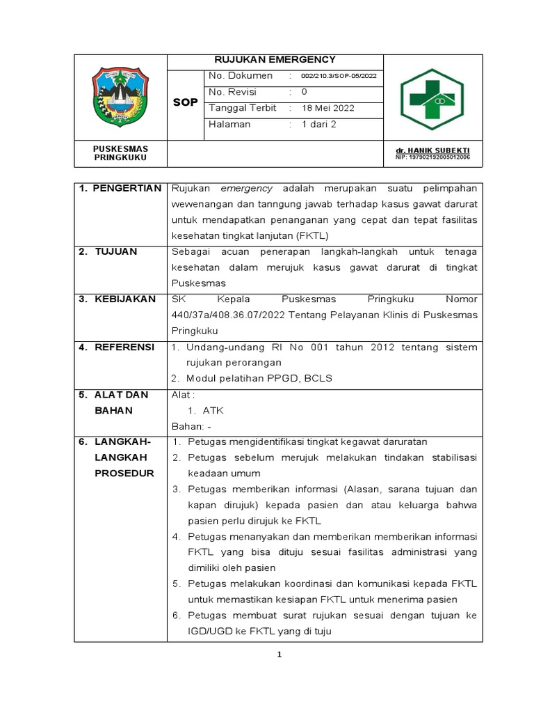 Sop Rujukan Emergency | PDF