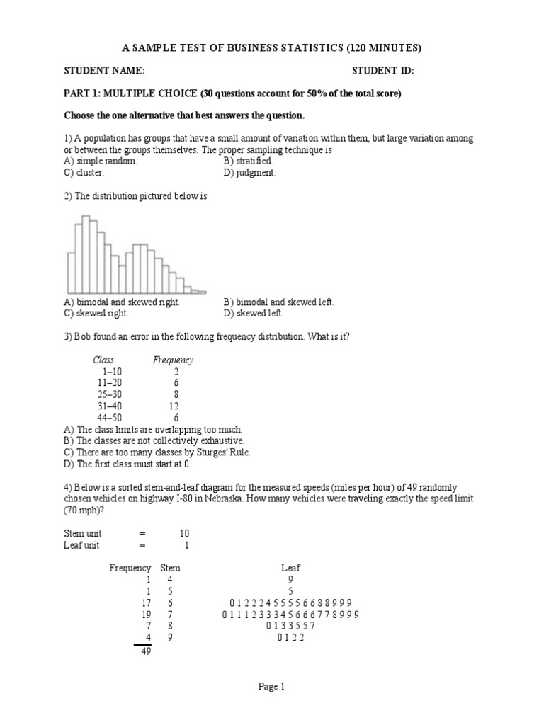Final Exam Sample Test | PDF | Errors And Residuals | Coefficient Of ...
