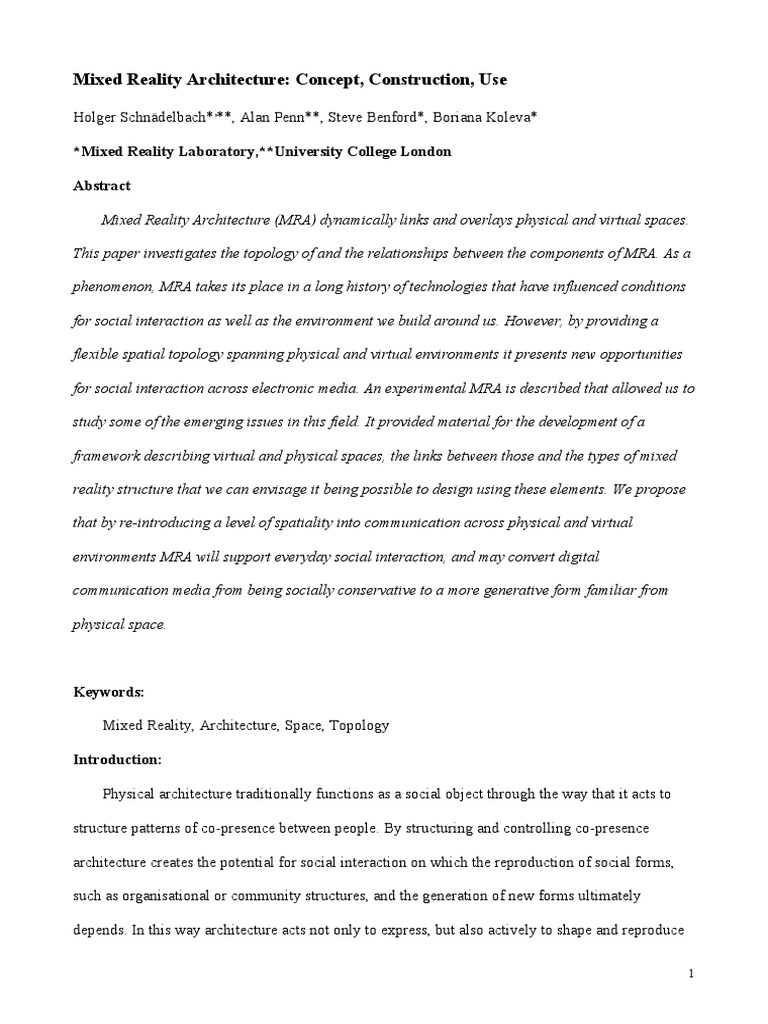 Mixed Reality Architecture. Concept, Construction, Use | PDF | Space ...