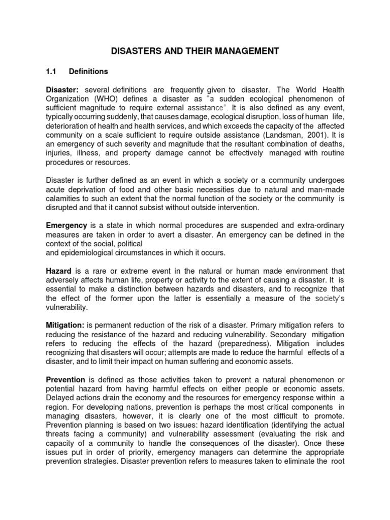 A Comprehensive Overview of Disaster Definitions, Types, Causes and ...