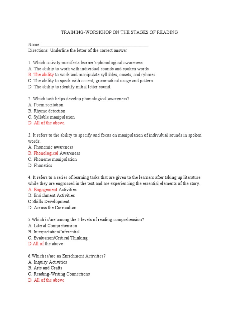 Pre Test Stages Of Reading Pdf Reading Comprehension Fluency