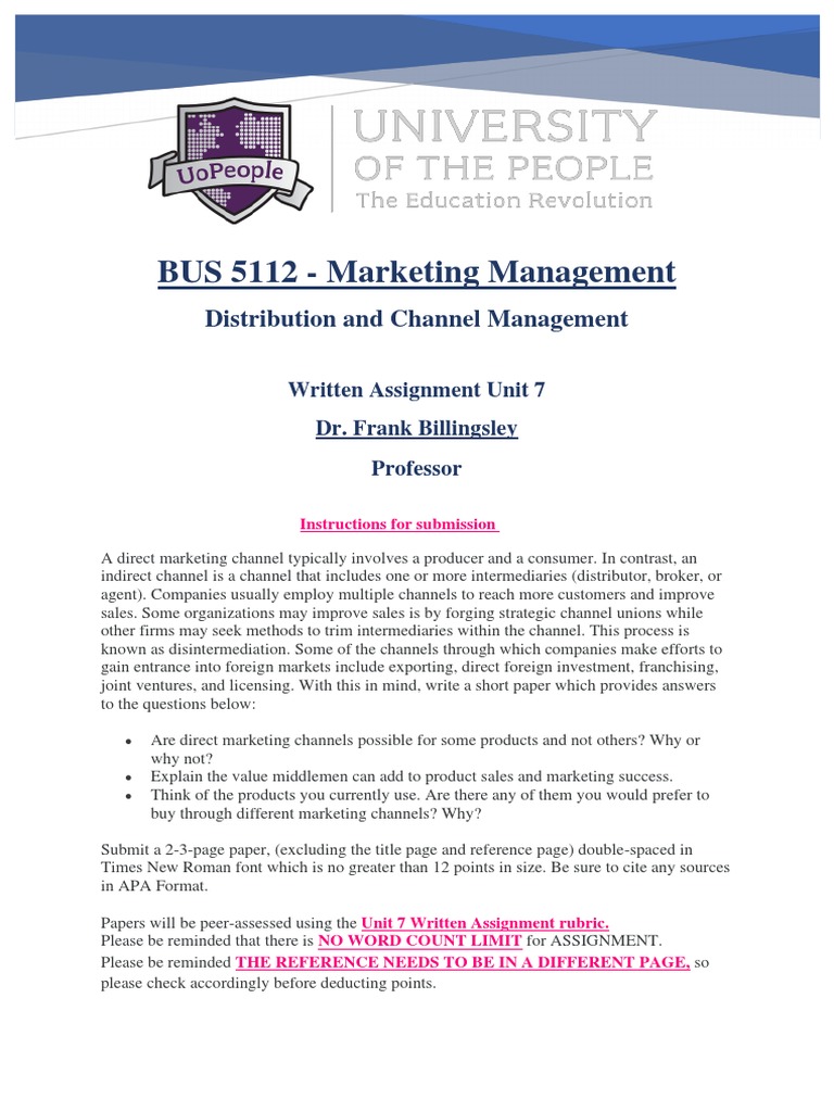 BUS 5112 - Marketing Management-Written Assignment Unit 7 | PDF | Sales | Marketing