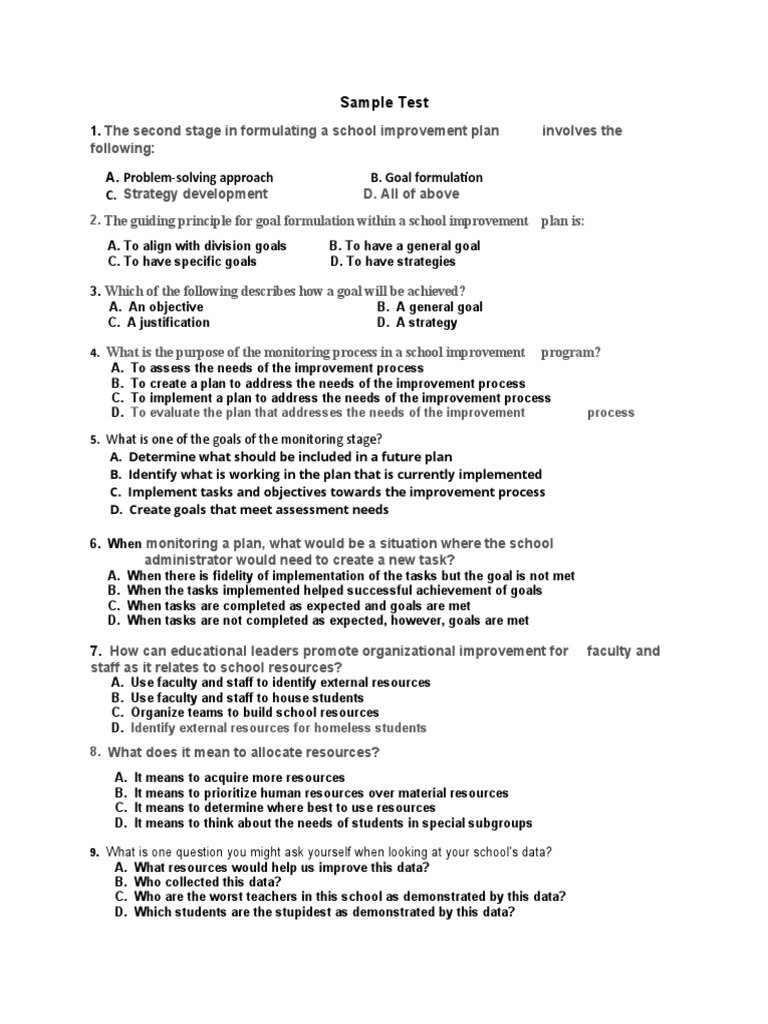 Sample Test | Download Free PDF | Goal | Cognitive Science