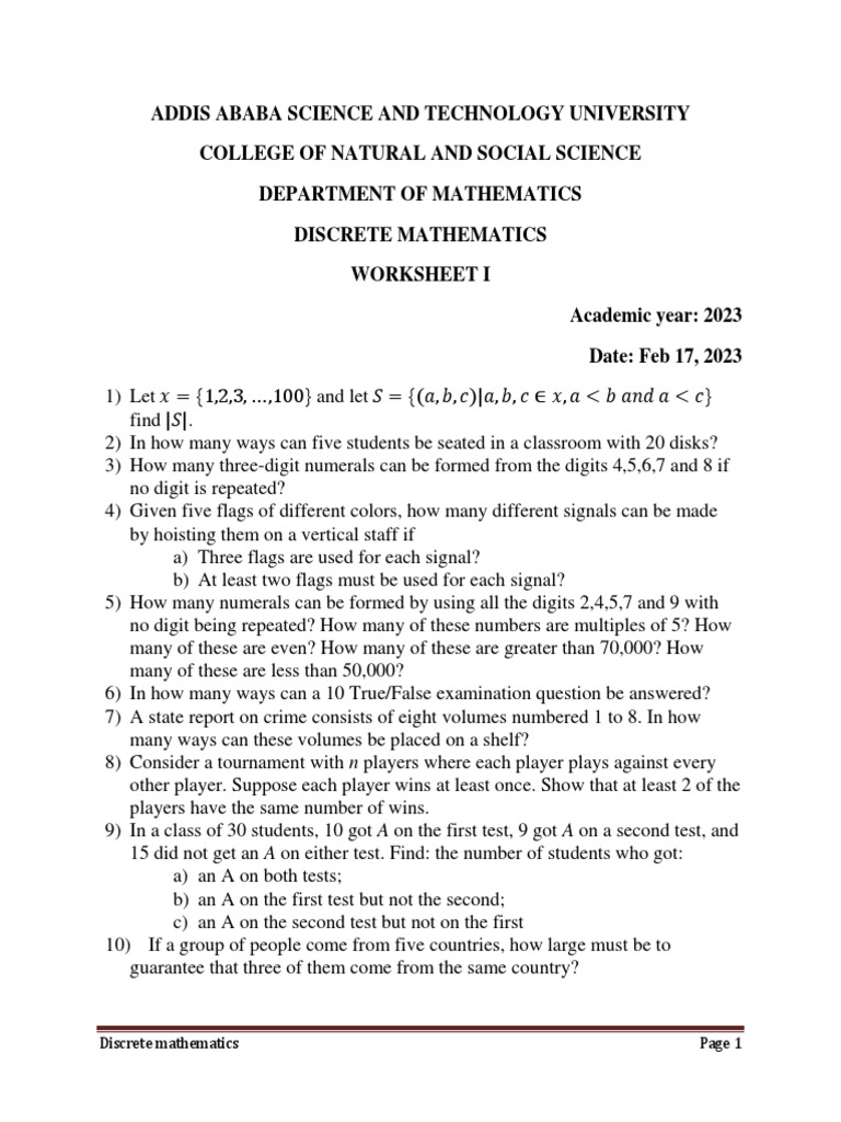 Discrete Math Worksheet I | PDF | Mathematics