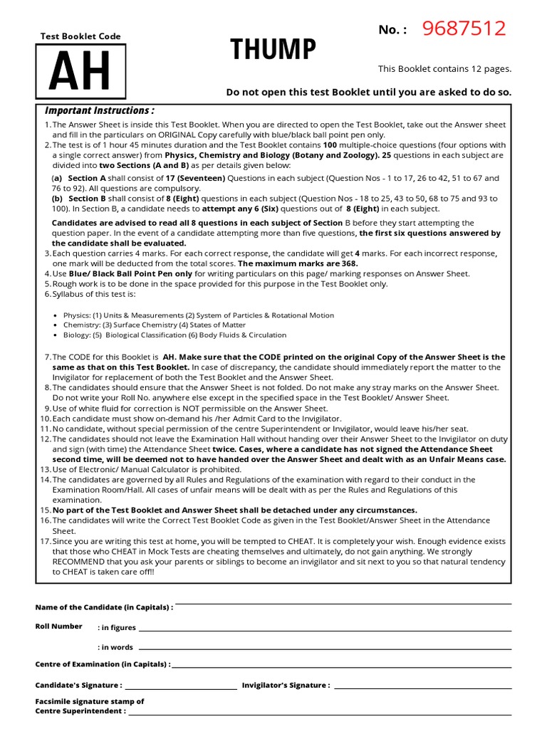 05 Feb 100 MCQ Test NEETprep Test Series For NEET 2023 Aspirants | PDF ...
