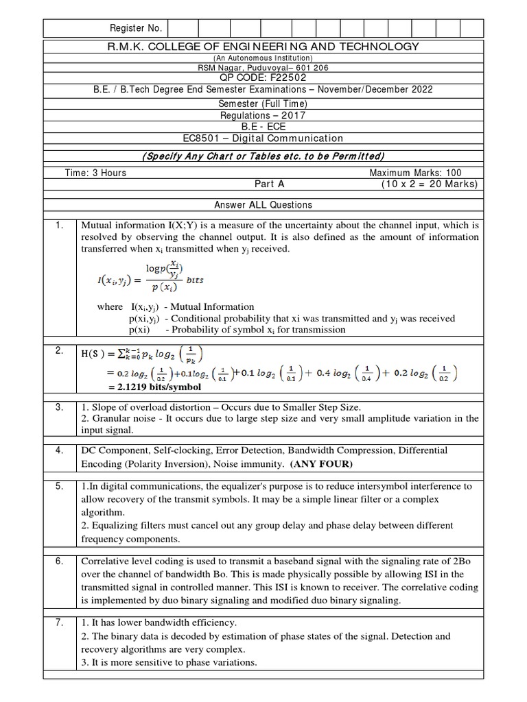 EC8501 Digital Communication | PDF | Information | Telecommunications